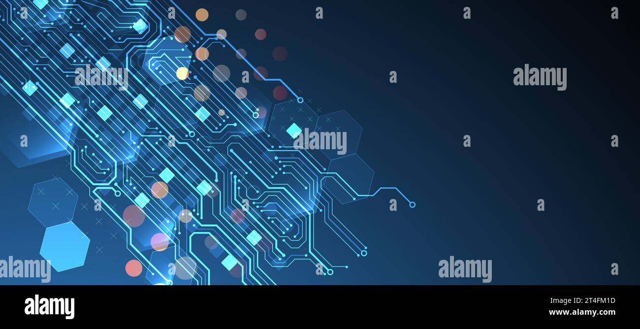 Abstract circuit board and hexagons on gradient color background. Hi-tech digital technology ...