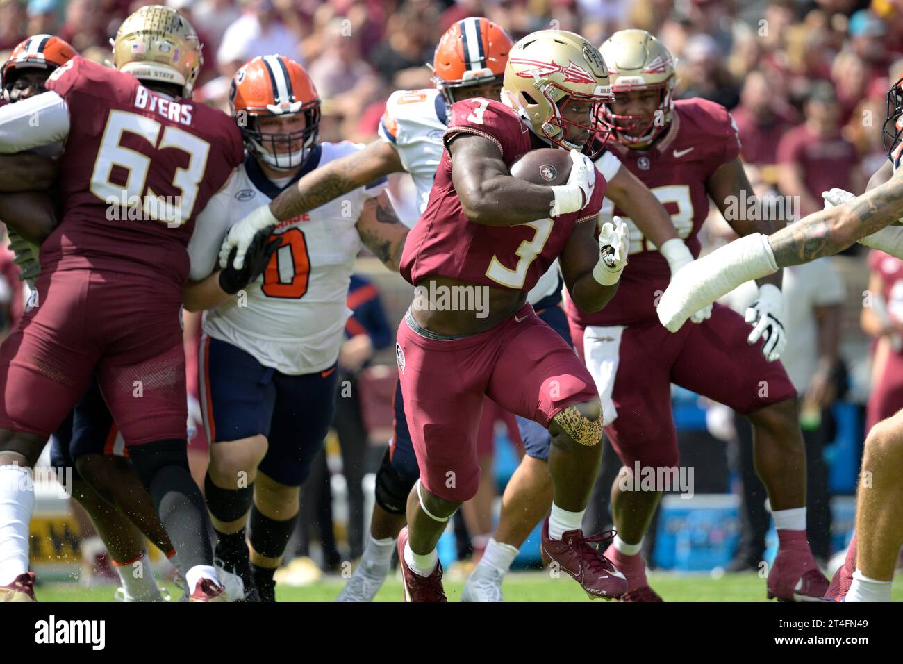 Florida State running back Trey Benson (3) rushes for yardage during ...