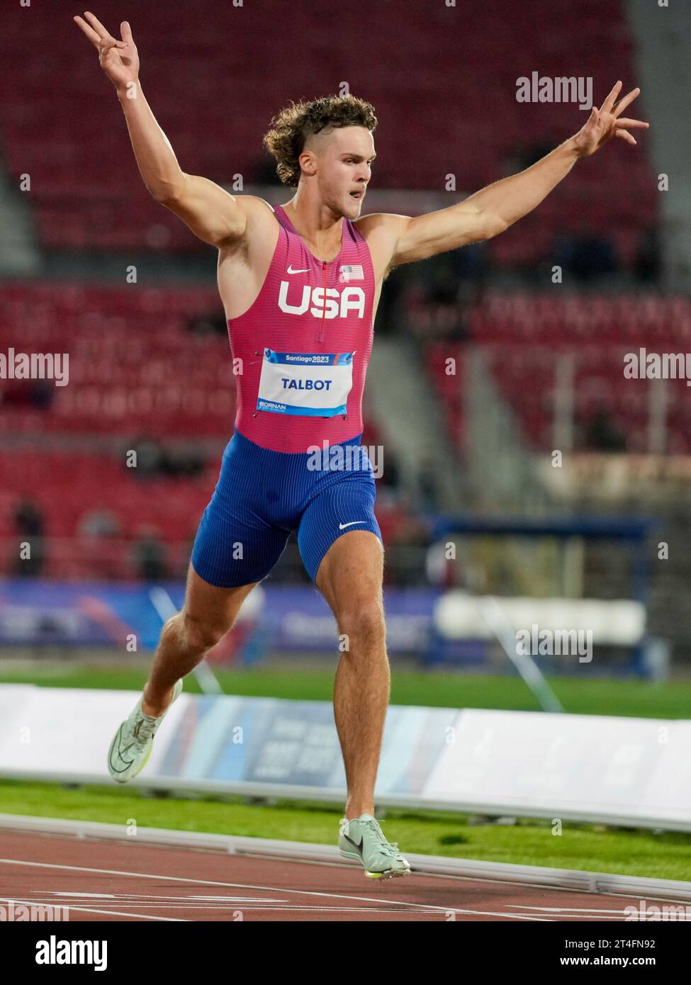 Ryan Talbot of the United States celebrates winning a men's decathlon ...