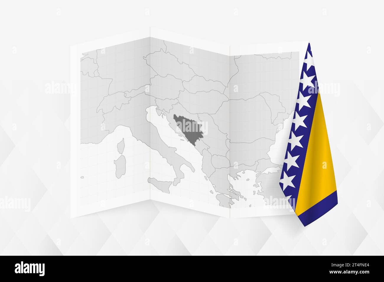 A grayscale map of Bosnia and Herzegovina with a hanging Bosnian and ...