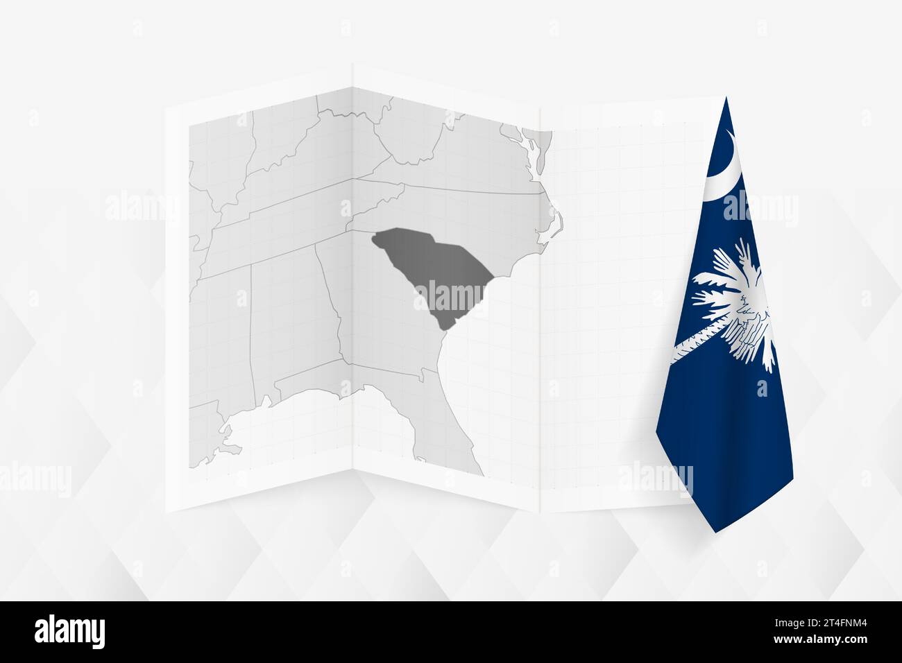 A grayscale map of South Carolina with a hanging South Carolina flag on ...