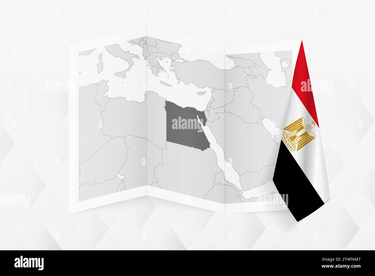 A grayscale map of Egypt with a hanging Egyptian flag on one side ...