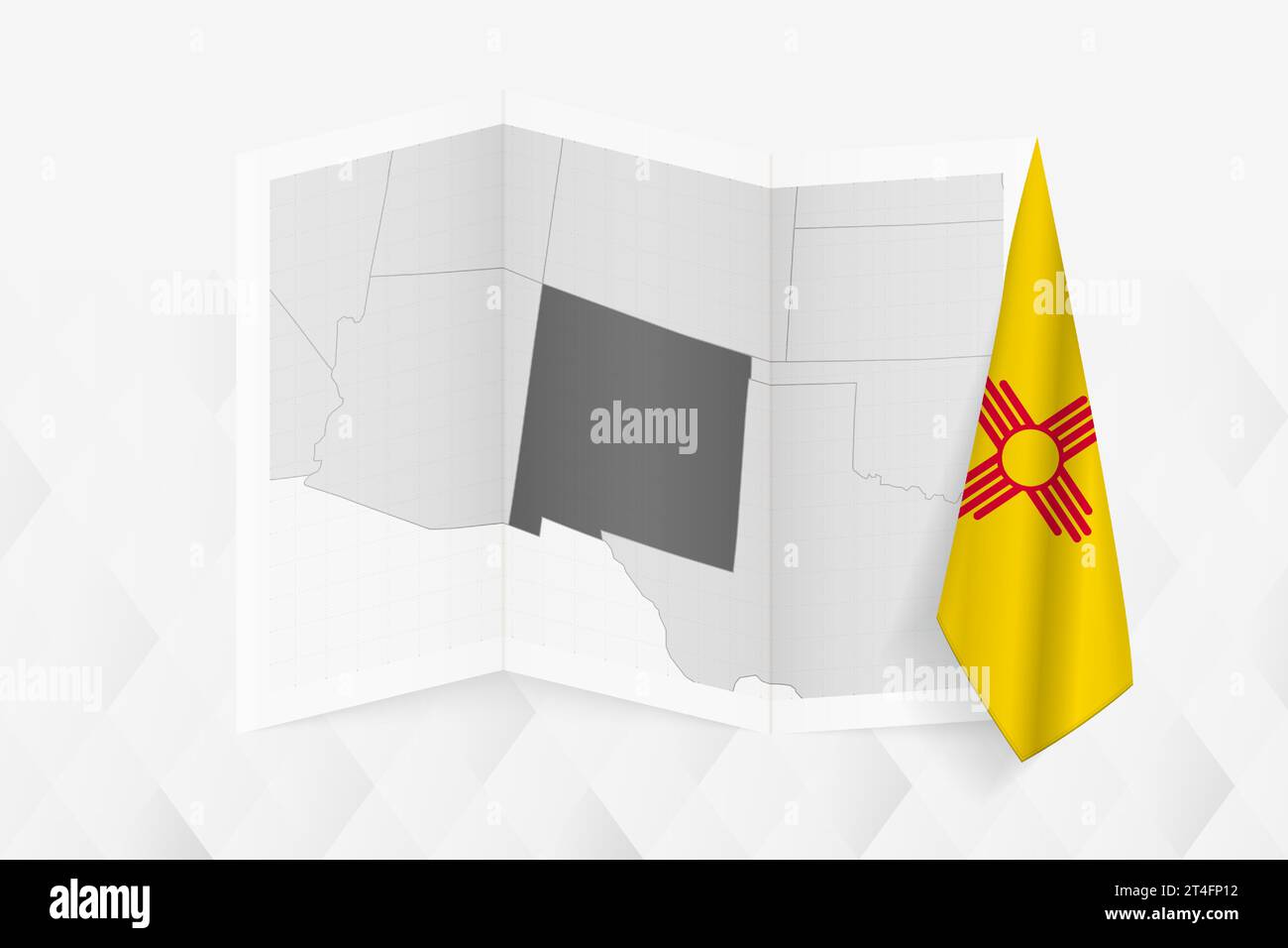 A grayscale map of New Mexico with a hanging New Mexico flag on one ...