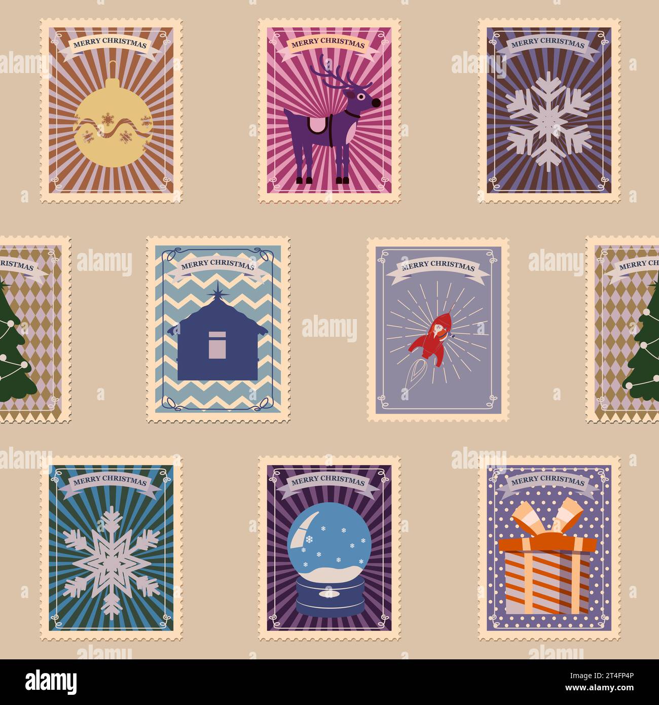 Postal stamp seamless pattern Christmas old postage stamps Stock Vector ...