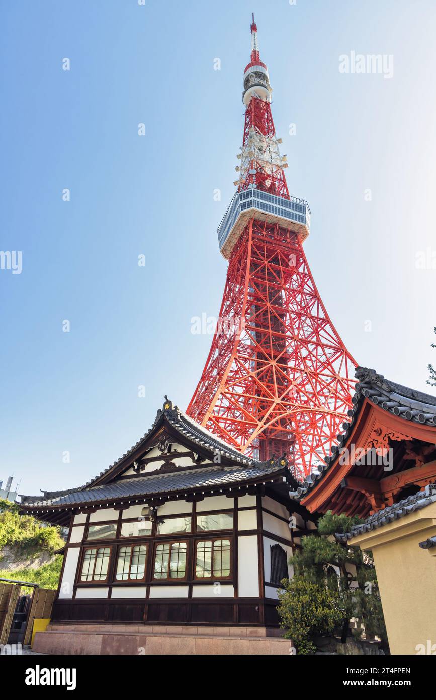 Tokyo, Japan - April 09, 2023: Tokyo Tower with traditional houses in ...