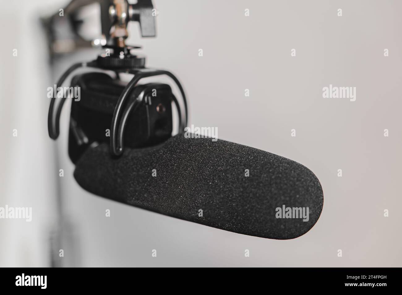 Home studio podcast interior. Microphone, laptop and on air lamp on the ...