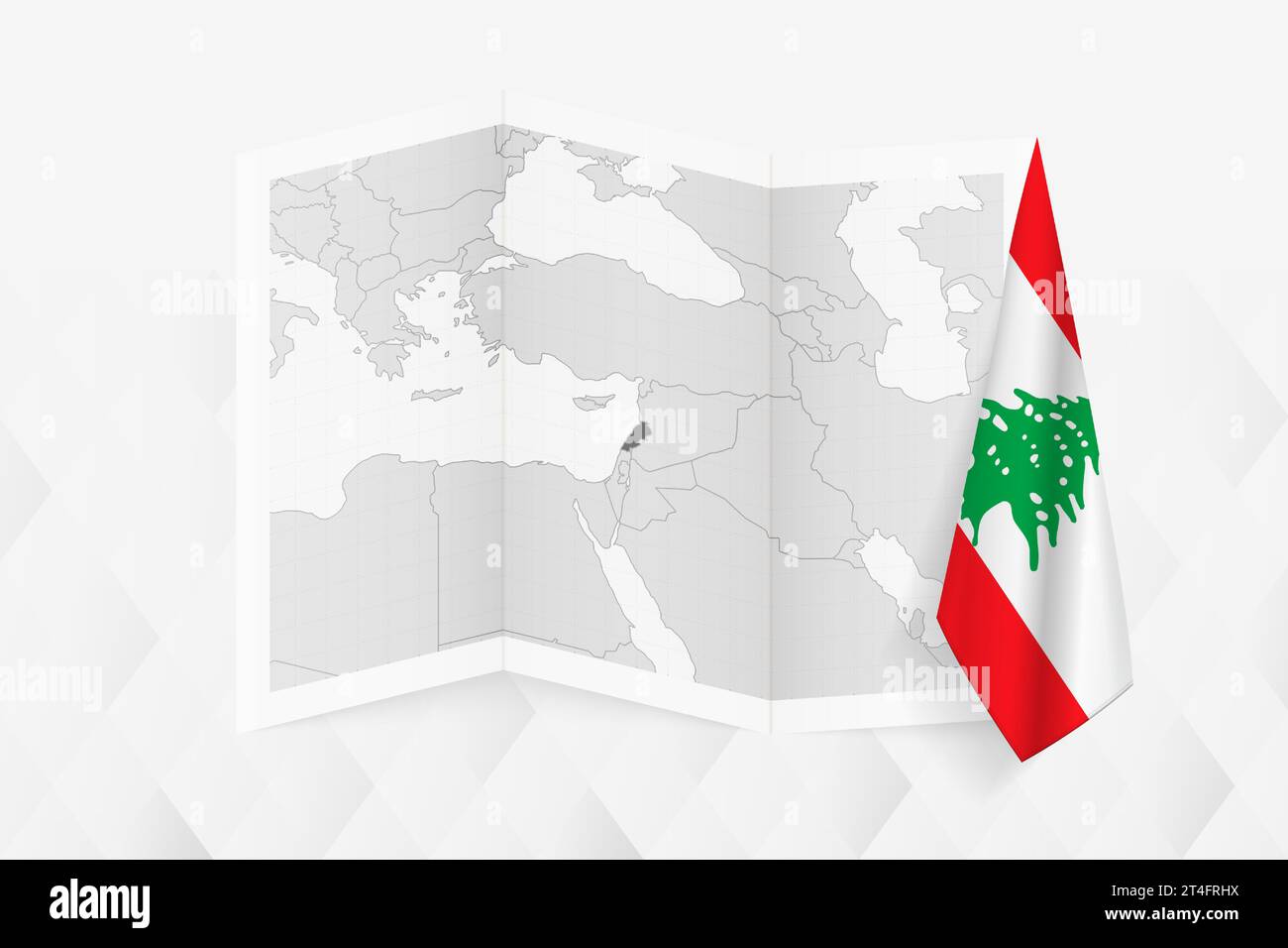 A grayscale map of Lebanon with a hanging Lebanese flag on one side ...