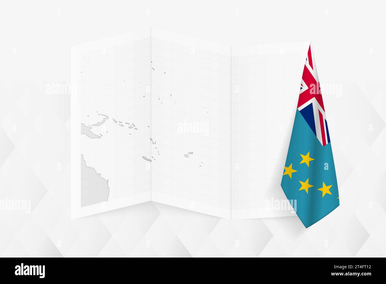 A grayscale map of Tuvalu with a hanging Tuvaluan flag on one side ...