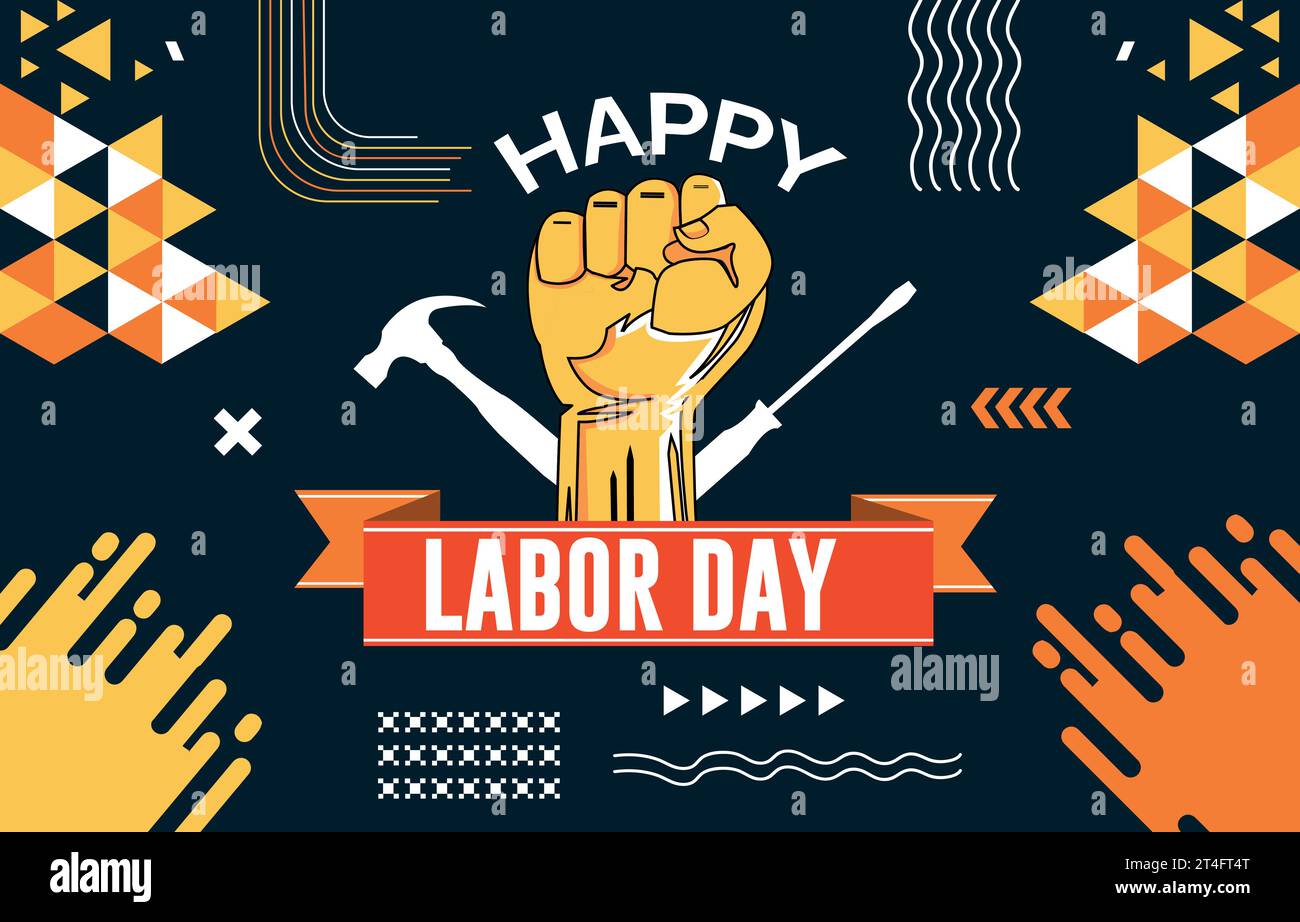 International Happy Labor Day Typography banner design with labor tools ...