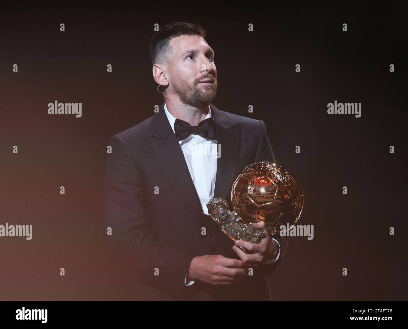 Paris, France. 30th Oct, 2023. Argentine forward Lionel Messi reacts on ...