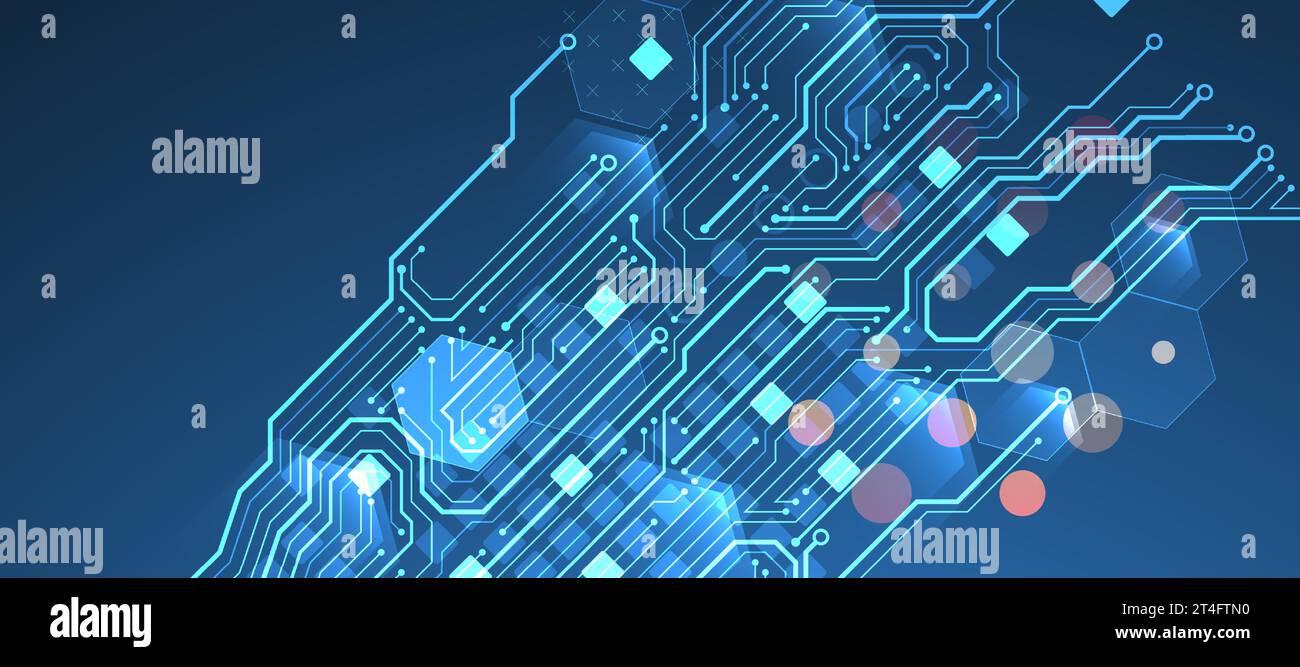 Abstract circuit board and hexagons on gradient color background. Hi-tech digital technology ...