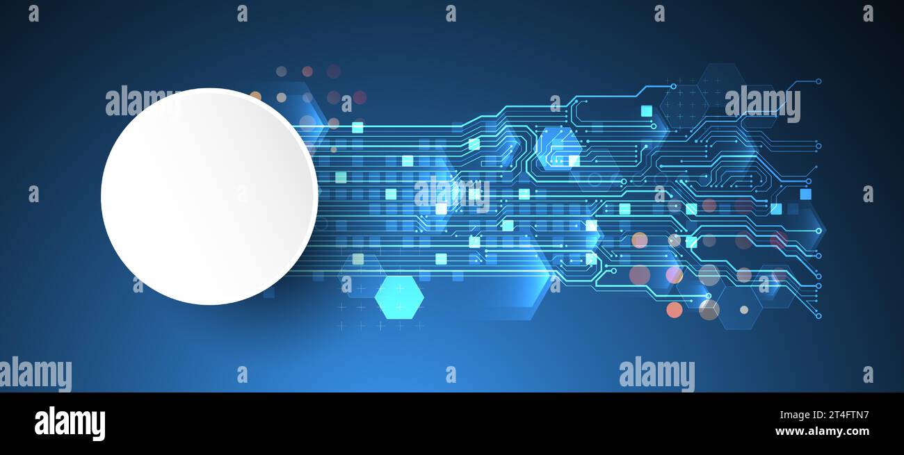 Abstract circuit board and hexagons on gradient color background. Hi ...