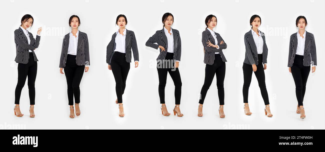 Different pose of same Asian woman full body portrait set on white ...