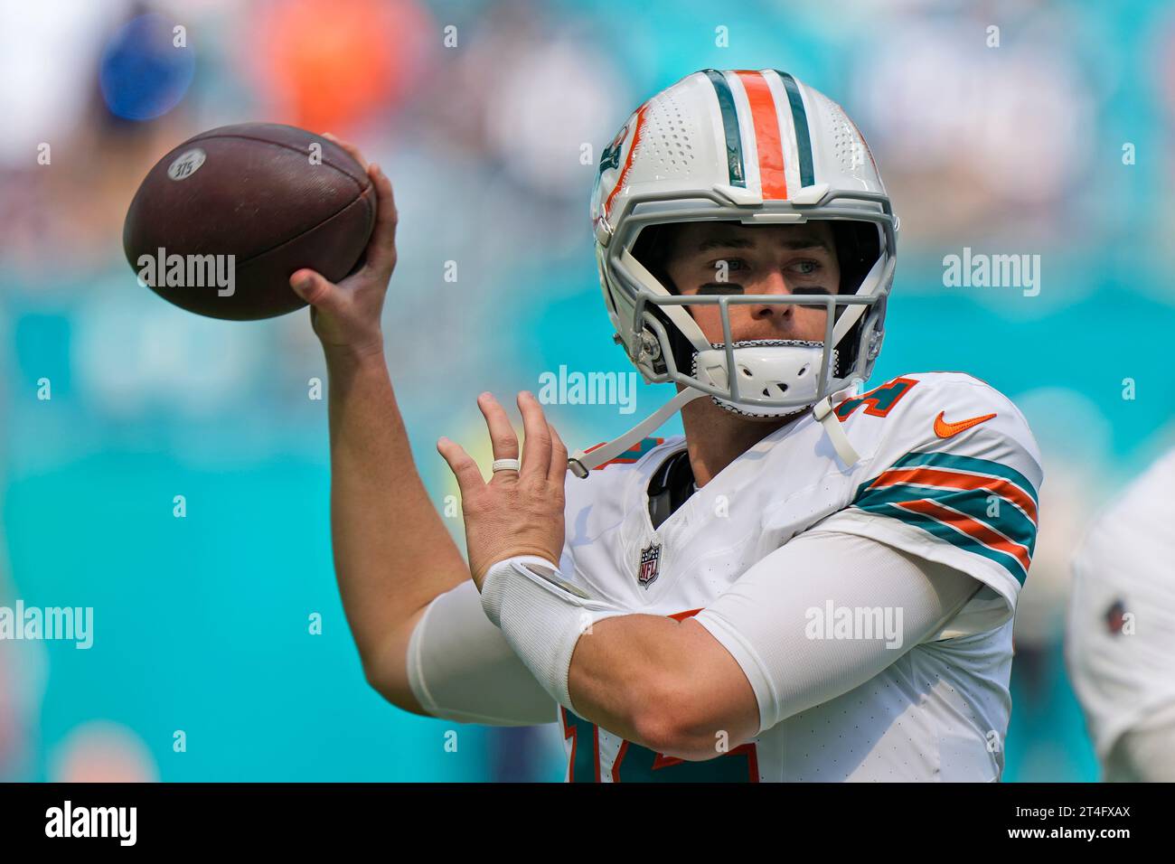 Miami Dolphins quarterback Mike White warms up before the start of an ...