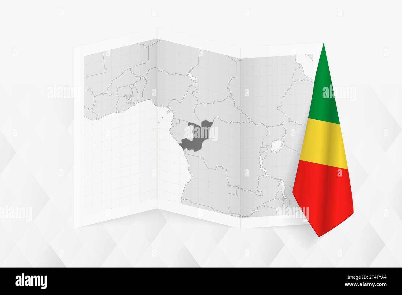 A grayscale map of Congo with a hanging Congolese flag on one side ...