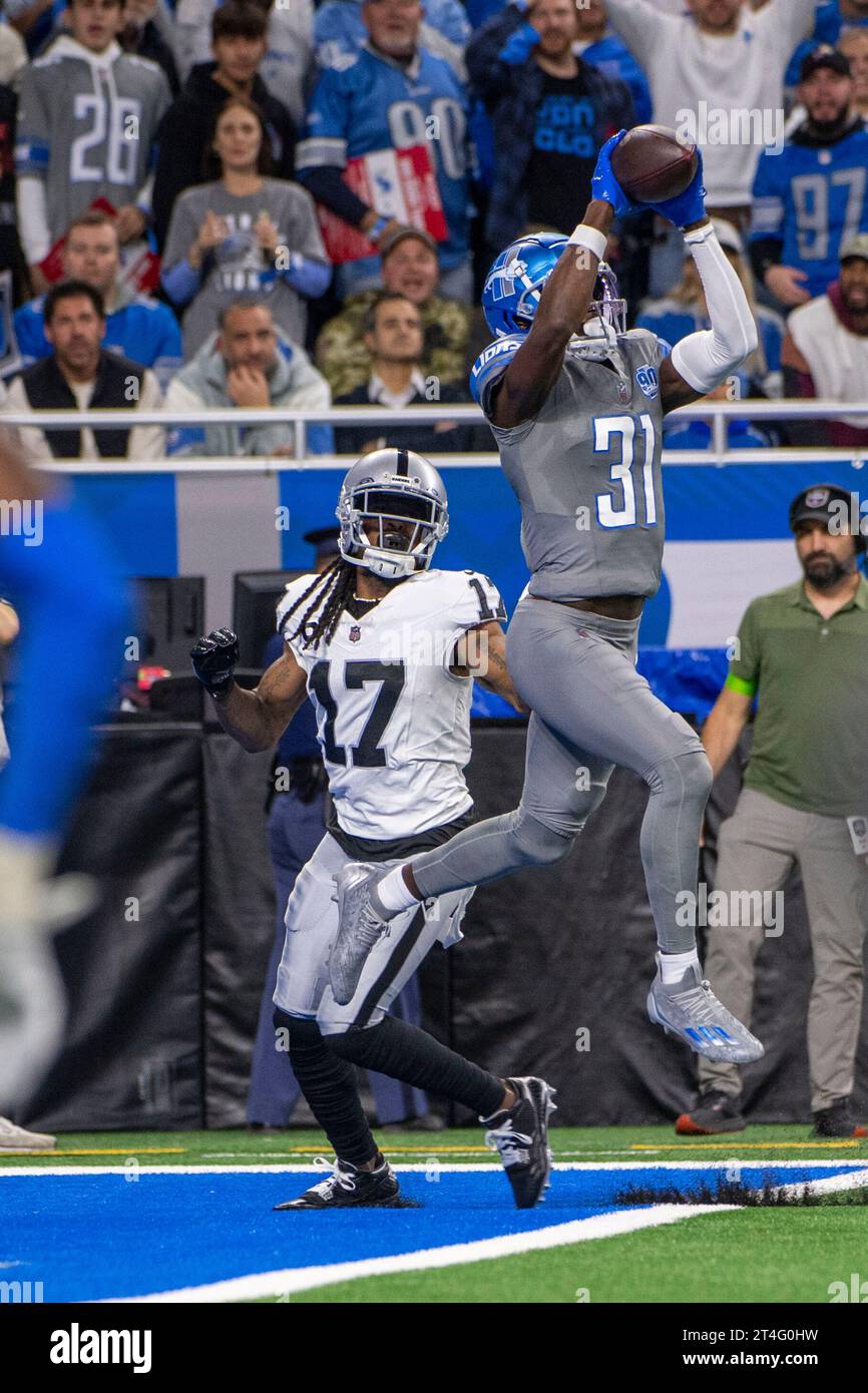 DETROIT, MI - OCTOBER 30: Detroit Lions S (31) Kerby Joseph intercepts ...