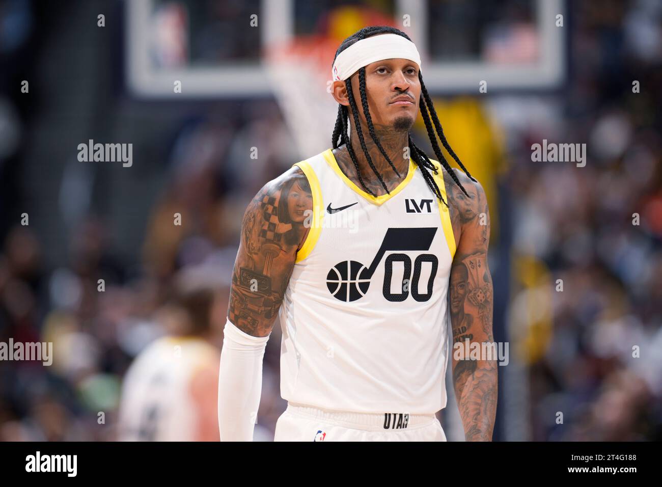 Utah Jazz guard Jordan Clarkson heads to the bench in the first half of ...