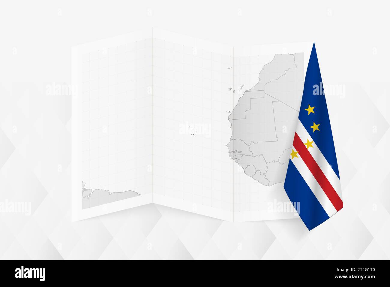 A grayscale map of Cape Verde with a hanging Cape Verde flag on one ...