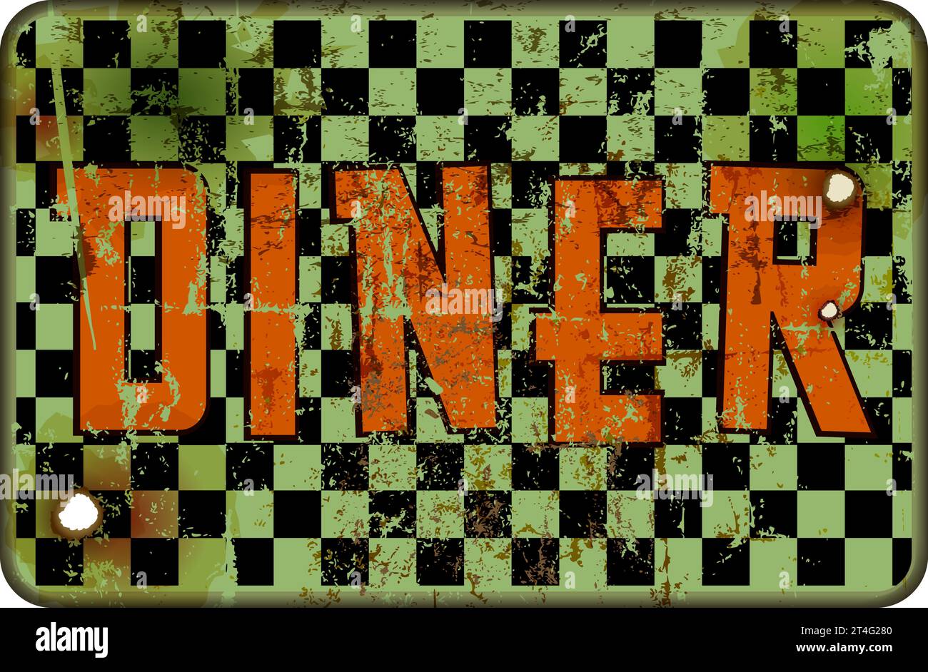 grungy old retro american diner, fast food vintage sign concept, worn ...