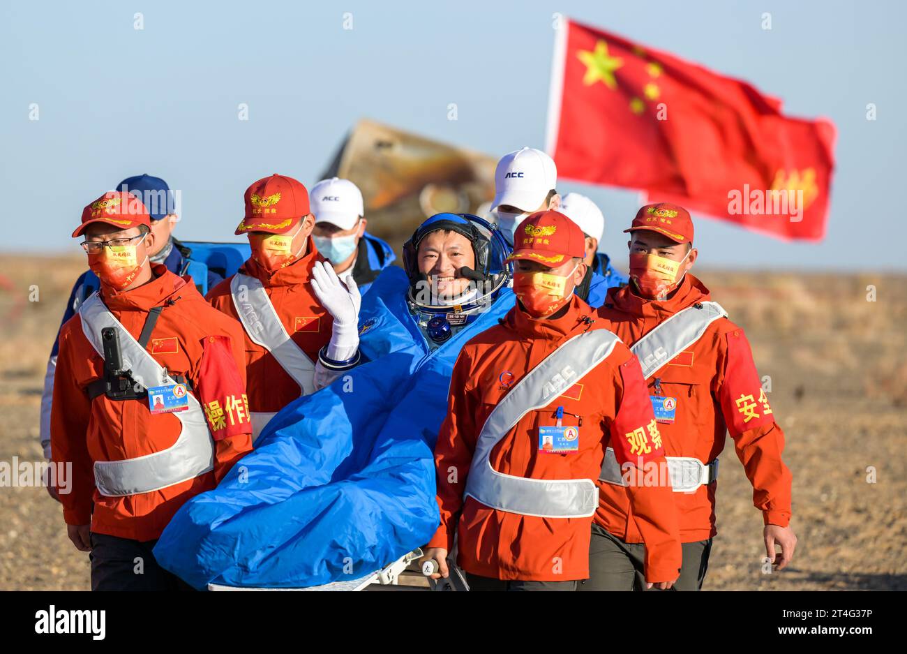Dongfeng Landing Site. 31st Oct, 2023. Astronaut Gui Haichao is out of ...