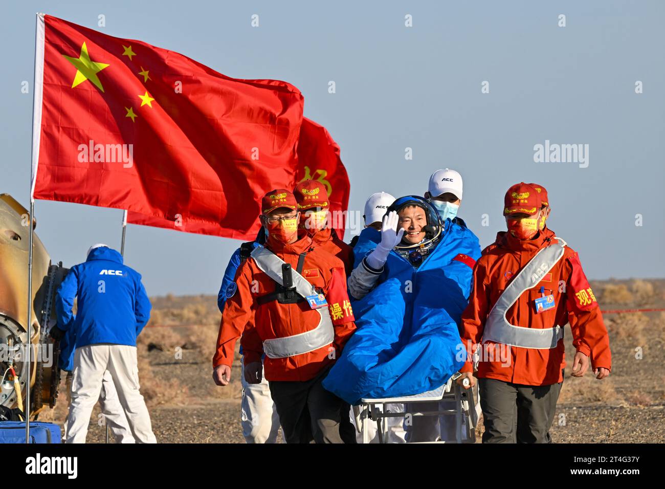 Dongfeng Landing Site. 31st Oct, 2023. Astronaut Gui Haichao is out of ...