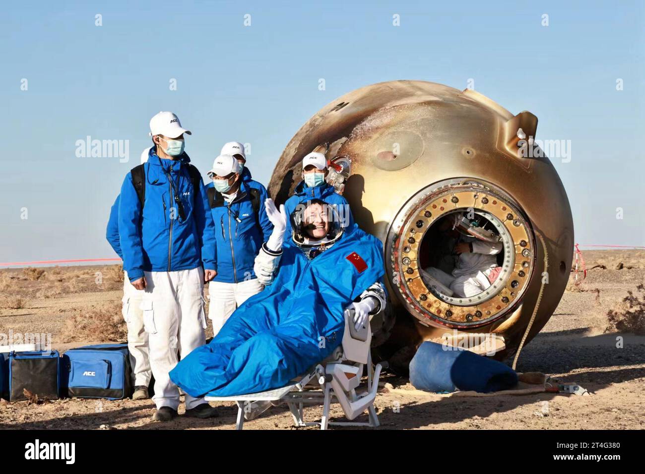 Dongfeng Landing Site. 31st Oct, 2023. Astronaut Gui Haichao is out of ...
