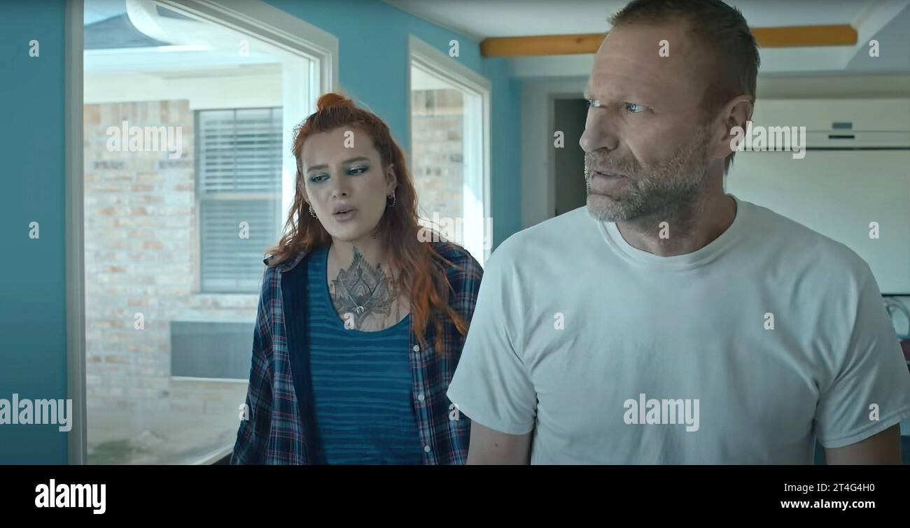 RUMBLE THROUGH THE DARK, from left: Bella Thorne, Aaron Eckhart, 2023. © Lionsgate Home ...