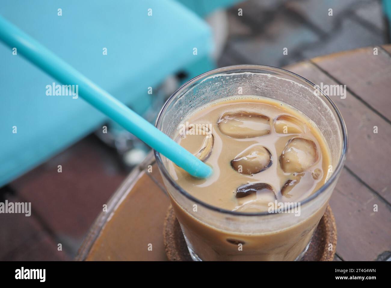 iced late in a transparent glass on cafe table outdoor Stock Photo - Alamy