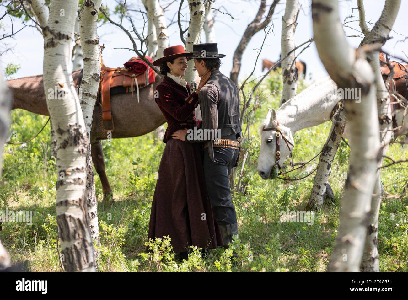 BILLY THE KID, from left: Nuria Vega, Tom Blyth as Billy the Kid ...