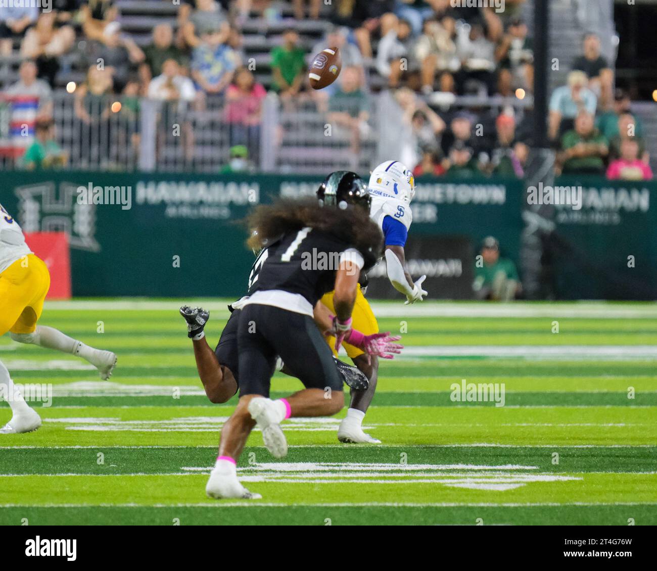 October 28, 2023: Ball is knocked out of the San Jose St. player during ...