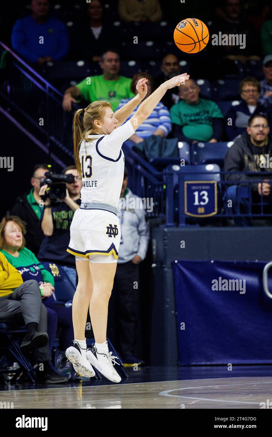 October 30, 2023: Notre Dame guard Anna DeWolfe (13) shoots the ball ...