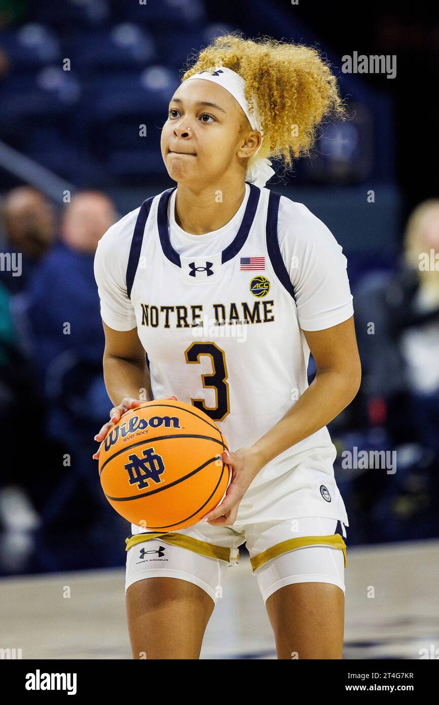 October 30, 2023: Notre Dame guard Hannah Hidalgo (3) shoots the ball during NCAA Women's ...
