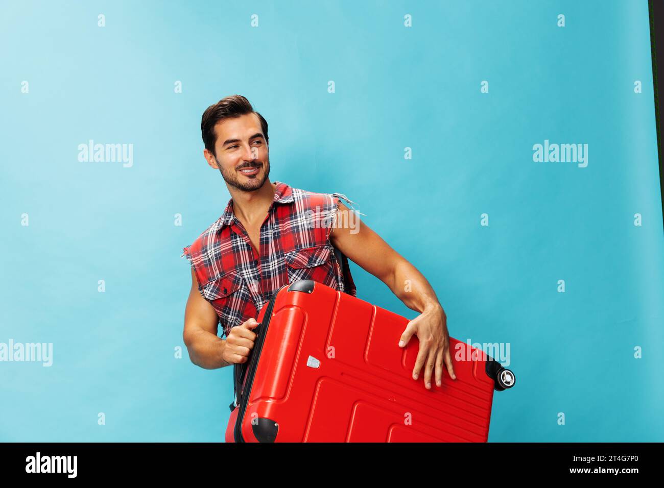 Lifestyle man guy trip studio vacation background travel happy journey ...