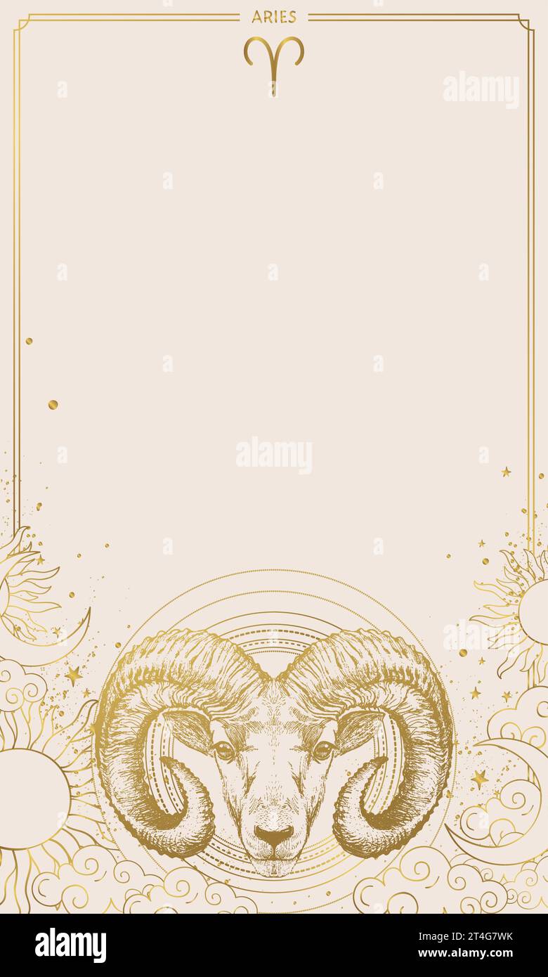 Zodiac sign Aries, outline hand drawing, modern vertical mystical ...