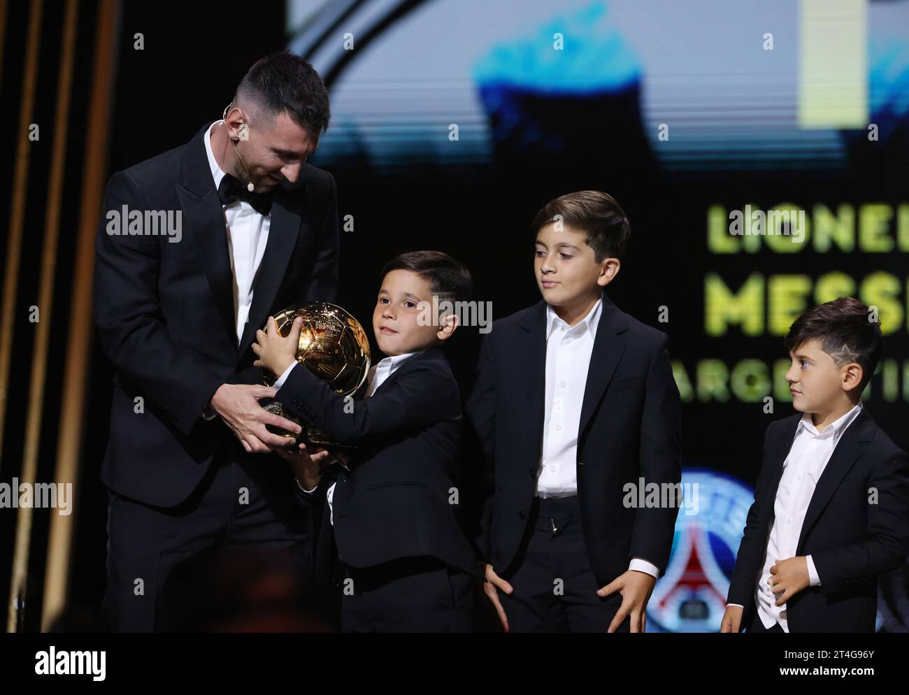 Paris, France. 30th Oct, 2023. Argentine forward Lionel Messi (1st L ...