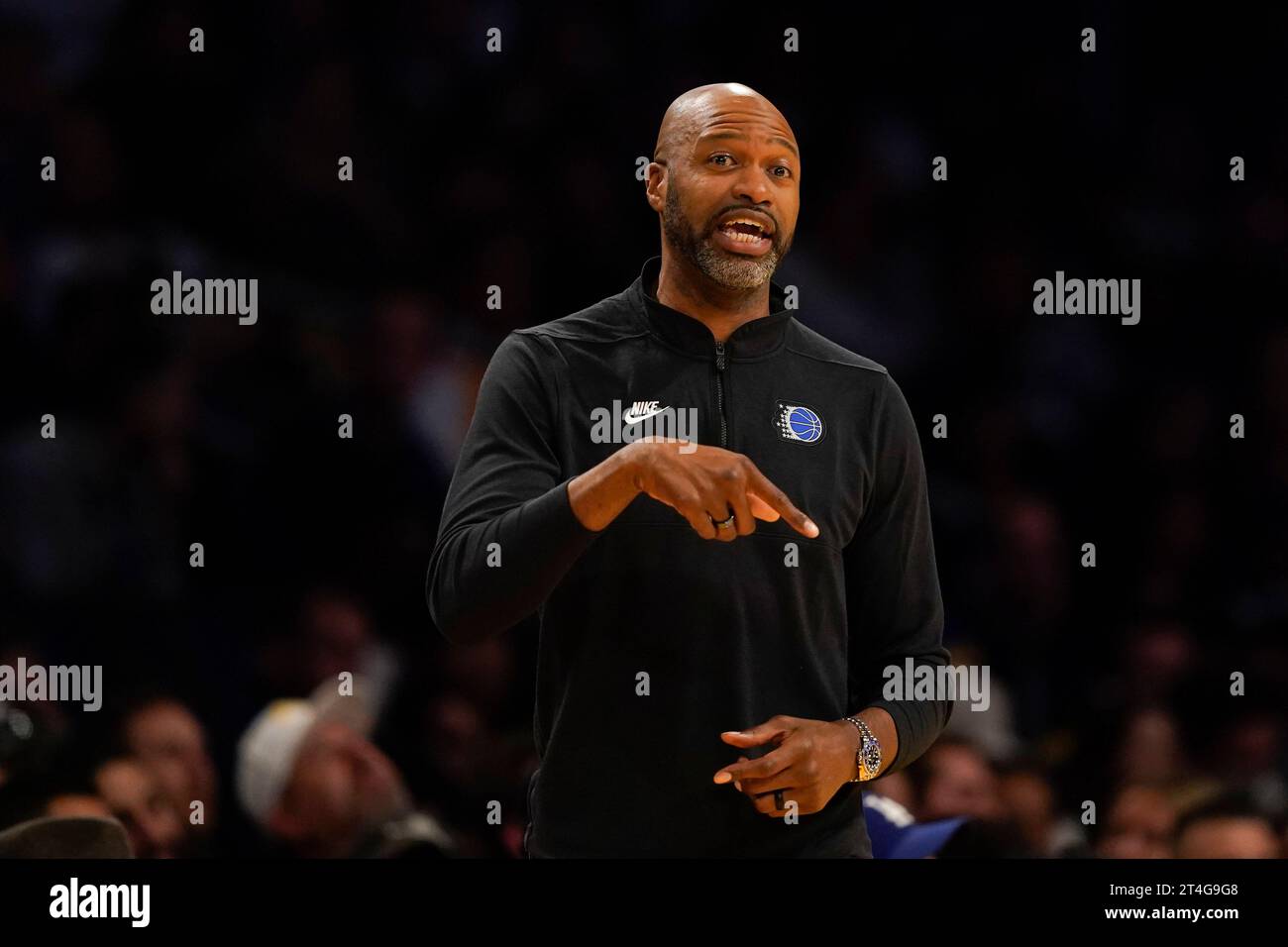 Orlando Magic head coach Jamahl Mosley gestures during the first half ...