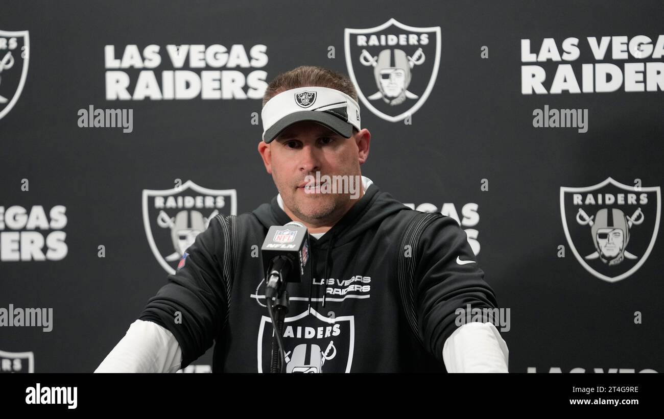 Las Vegas Raiders head coach Josh McDaniels addresses the media after ...