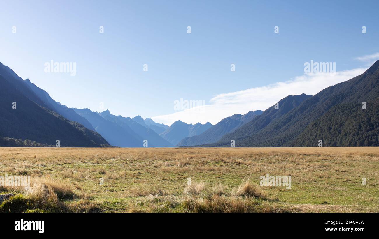 Landscape of mountains and meadows in New Zealand. Nature Stock Photo ...