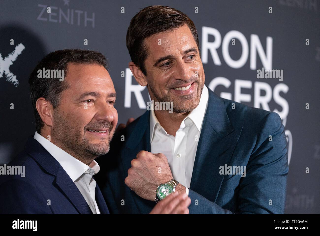 New York, USA. 30th Oct, 2023. Julien Tornare and Aaron Rodgers attend ...