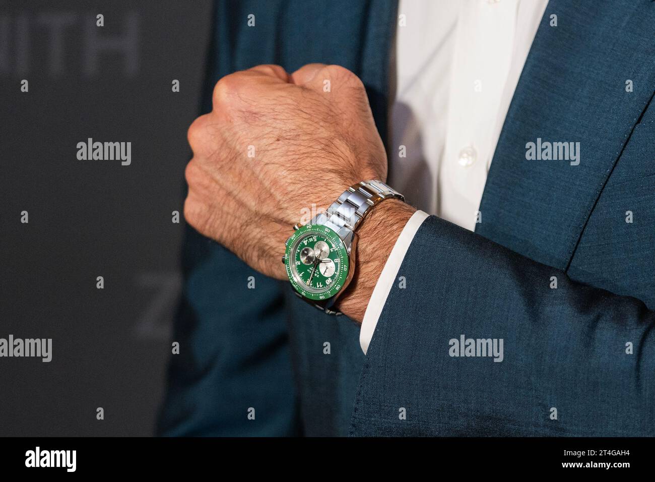 New York, USA. 30th Oct, 2023. Aaron Rodgers shows off watch during ...
