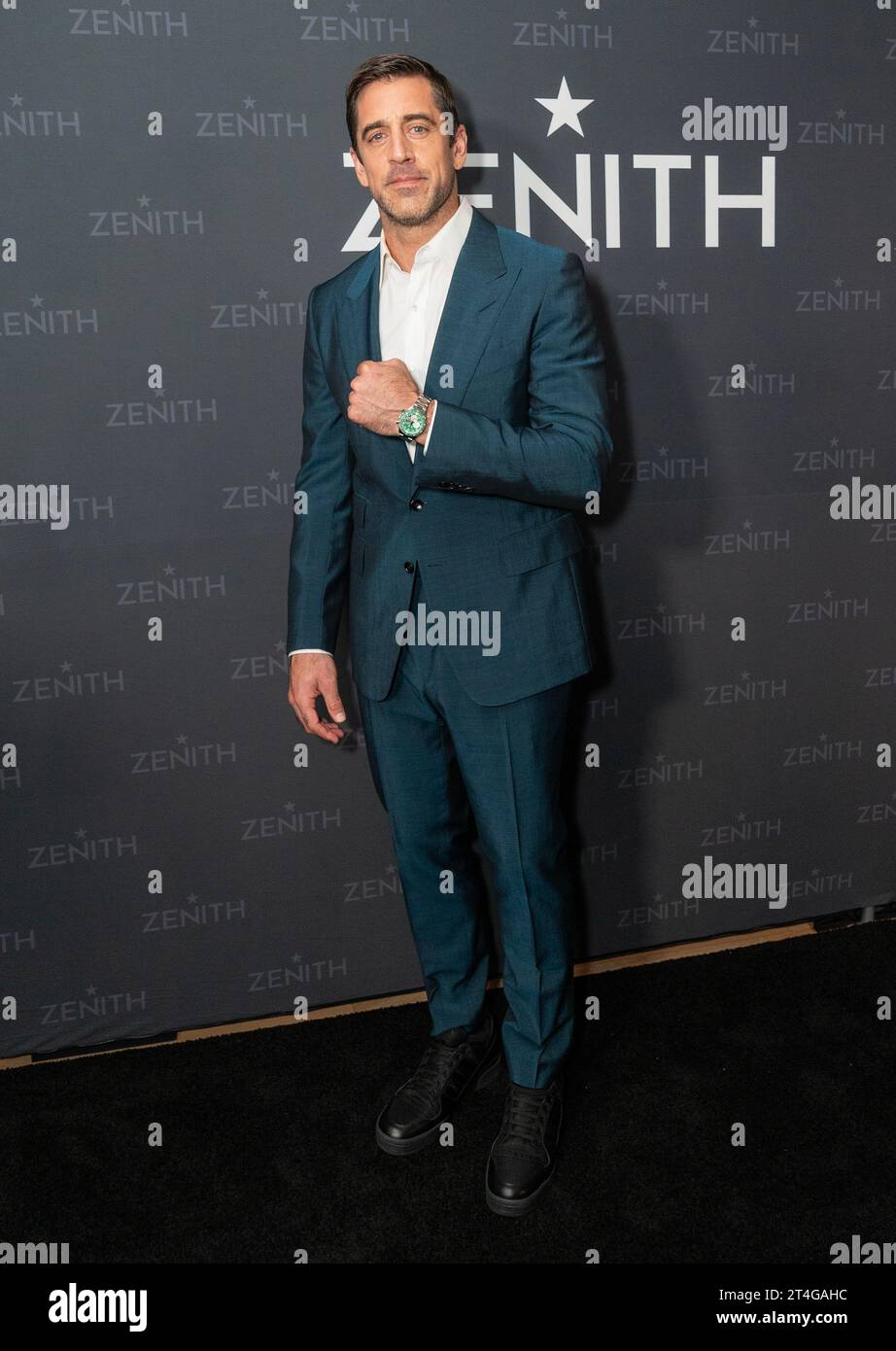 New York, USA. 30th Oct, 2023. Aaron Rodgers attends launch of limited ...