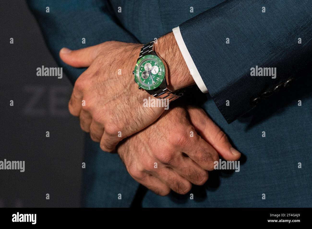 New York, USA. 30th Oct, 2023. Aaron Rodgers shows off watch during ...