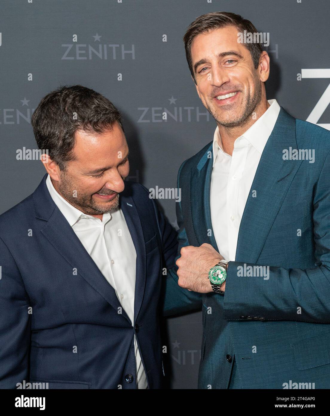 New York, USA. 30th Oct, 2023. Julien Tornare and Aaron Rodgers attend ...