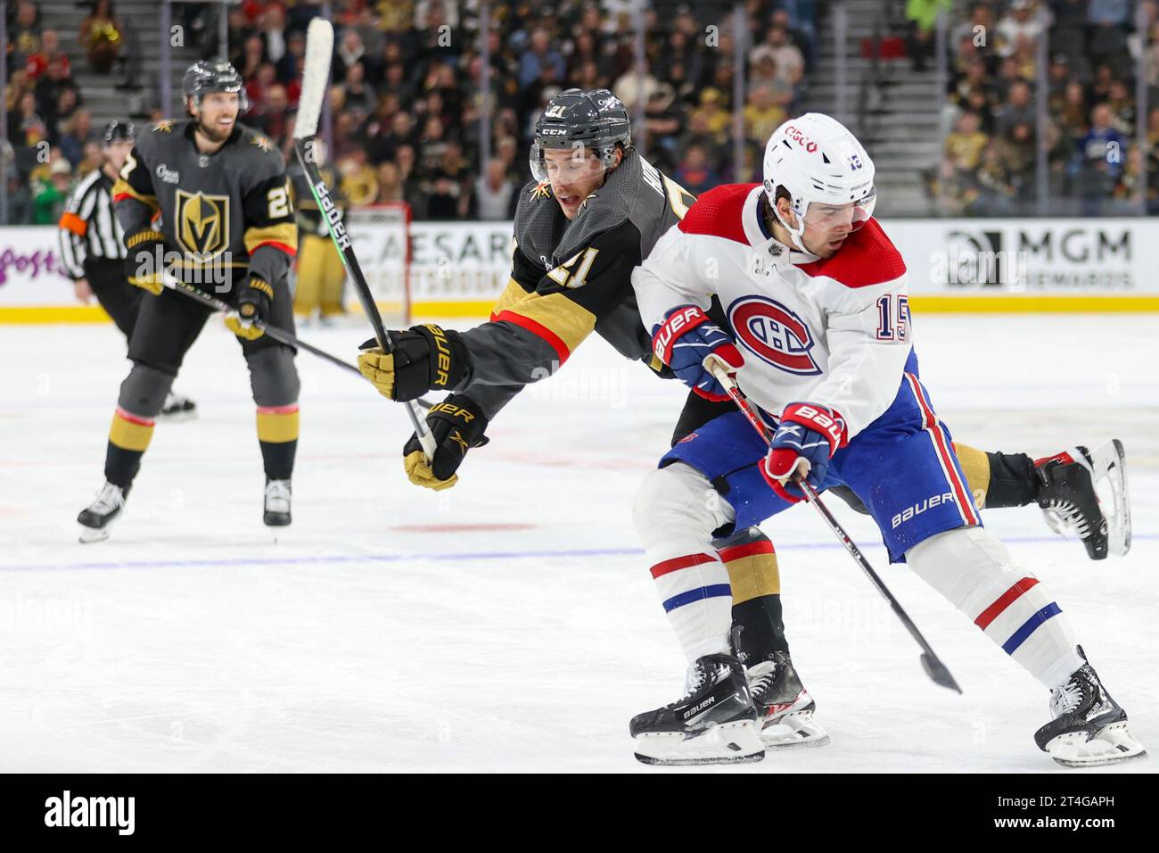 Vegas Golden Knights center Brett Howden (21) collides with Montreal ...