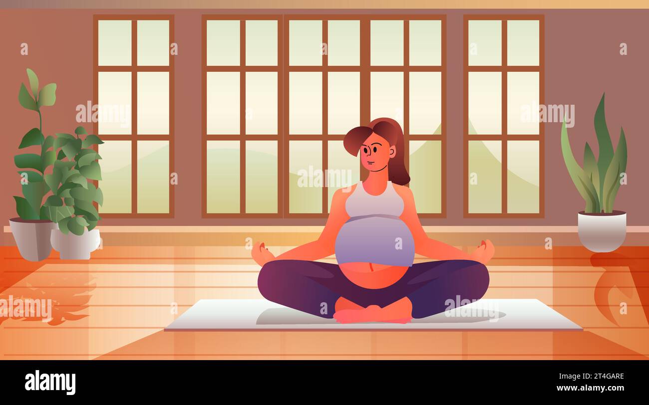 pregnant woman sitting lotus pose and doing yoga exercise pregnancy ...