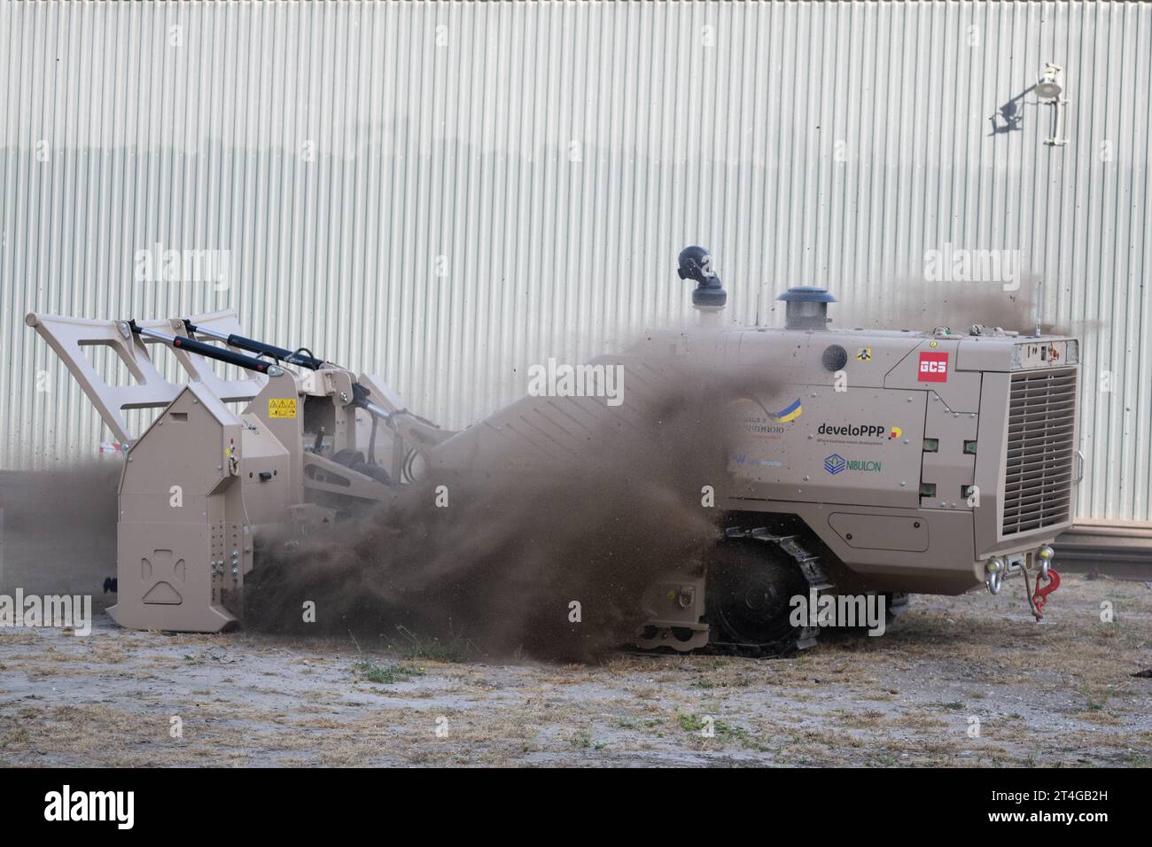 Mykolajiw, Ukraine. 21st Oct, 2023. A remote-controlled demining ...