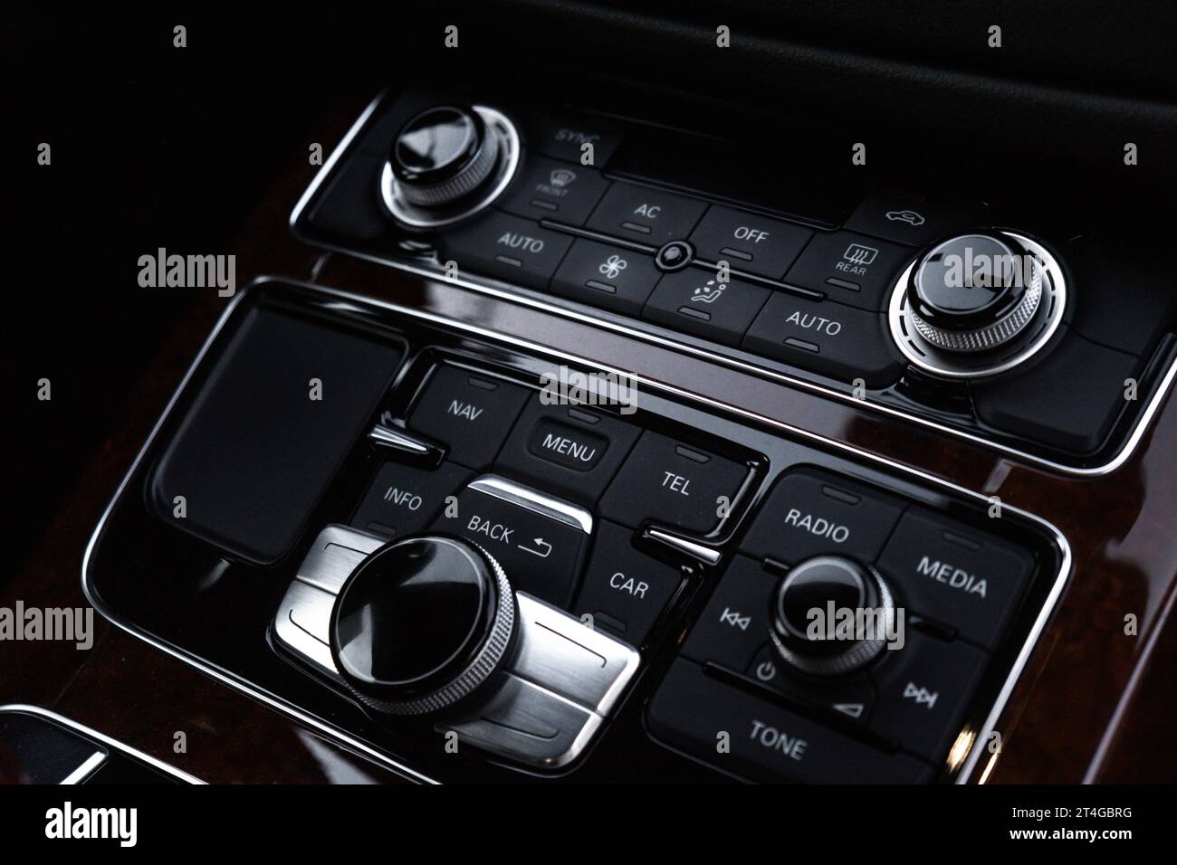 Interior of modern luxury car. Details of automatic transmission gear ...