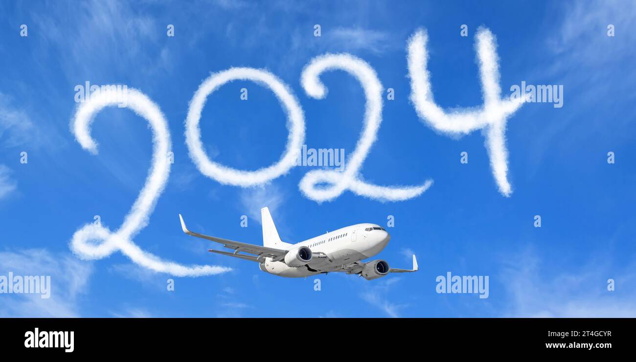 Happy New year 2024 on the background below cloudscape. Drawing by ...
