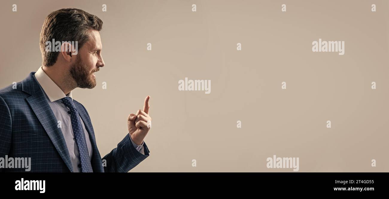 Man face portrait, banner with copy space. two angry businessmen ...