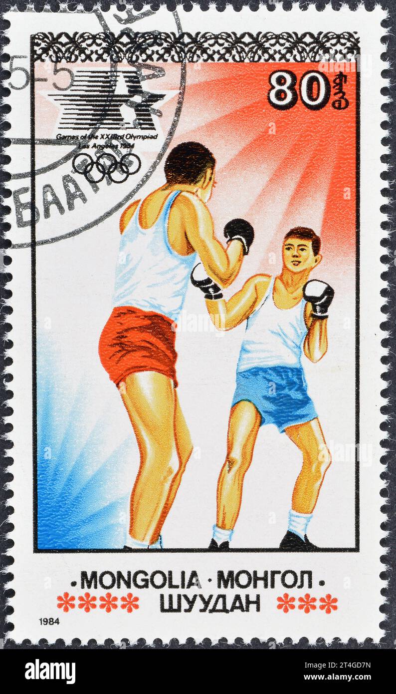 Cancelled postage stamp printed by Mongolia, that shows Boxing, Summer ...